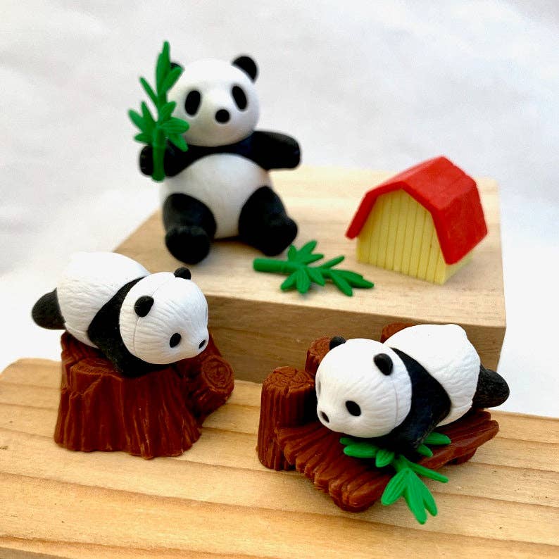 Iwako Panda Family Puzzle Erasers Set | Freshie & Zero