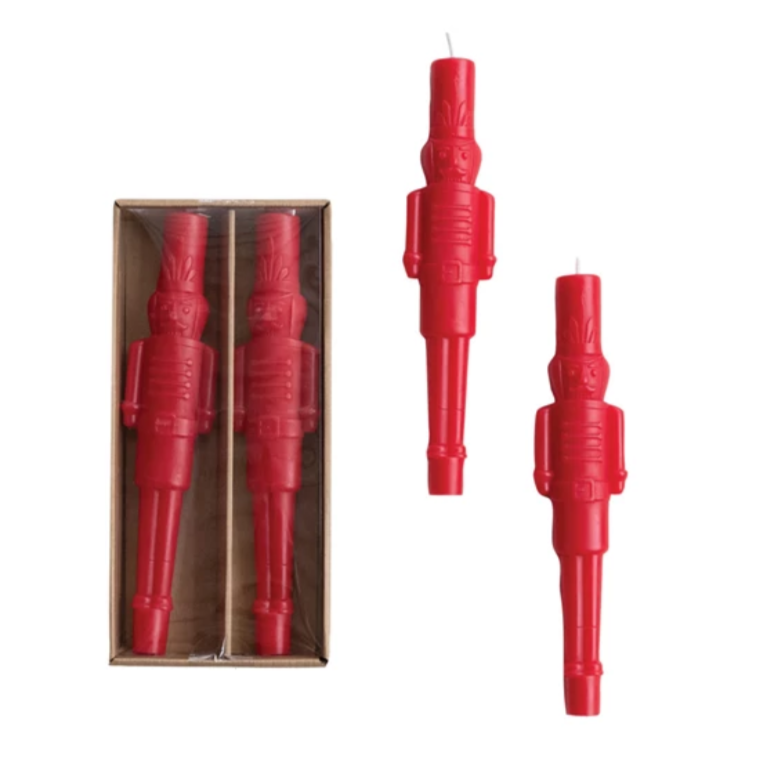 Nutcracker Shaped 10" Taper Candles Set of 2 - Red | Freshie & Zero