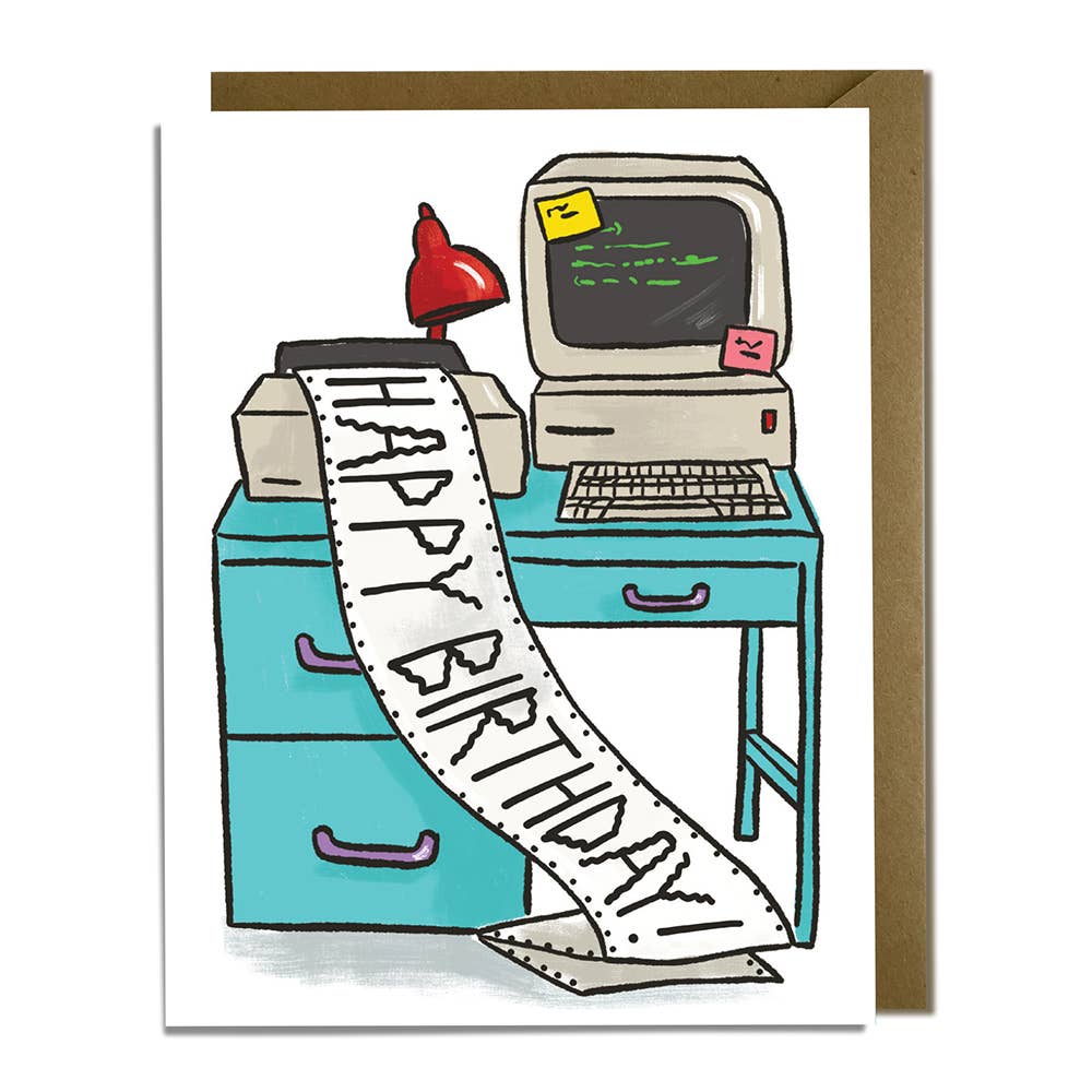 Vintage Printer Birthday Card | Freshie & Zero