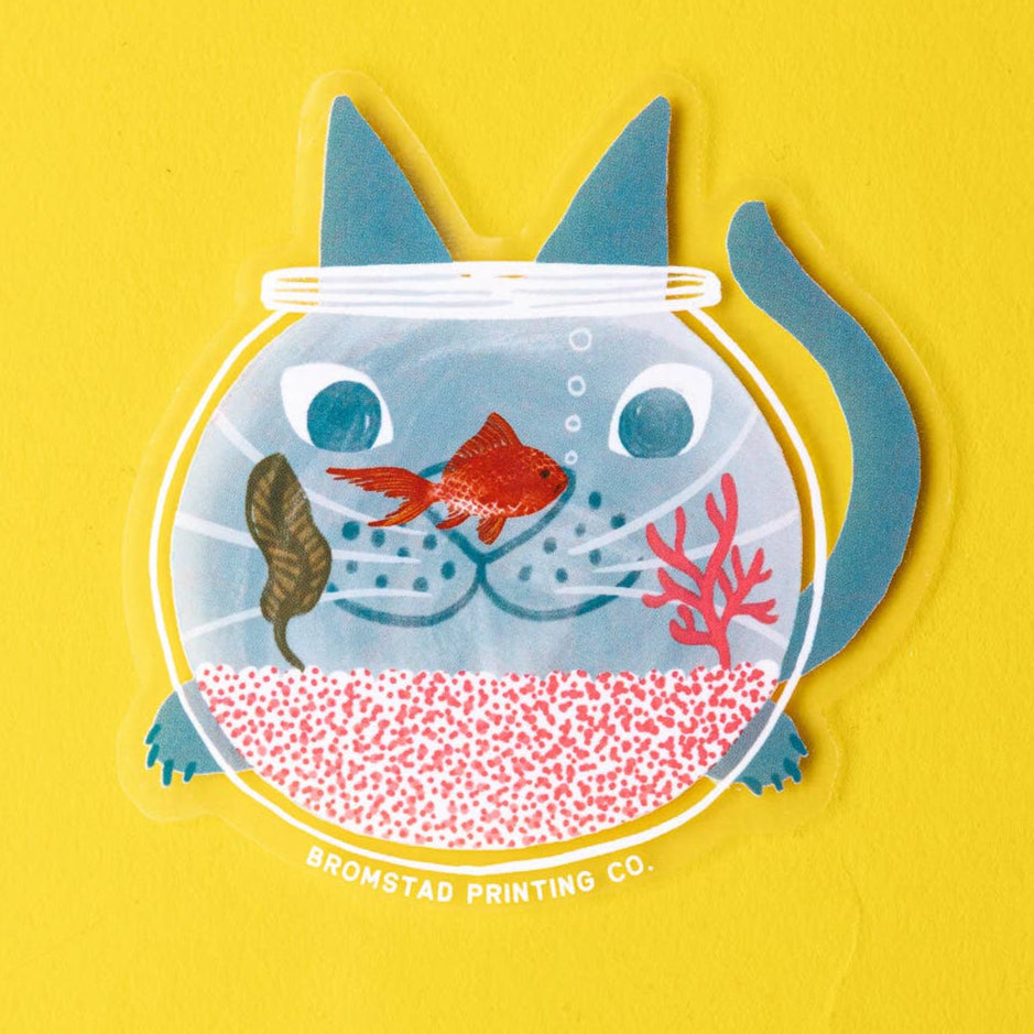 Fishbowl Cat Clear Sticker | Freshie & Zero