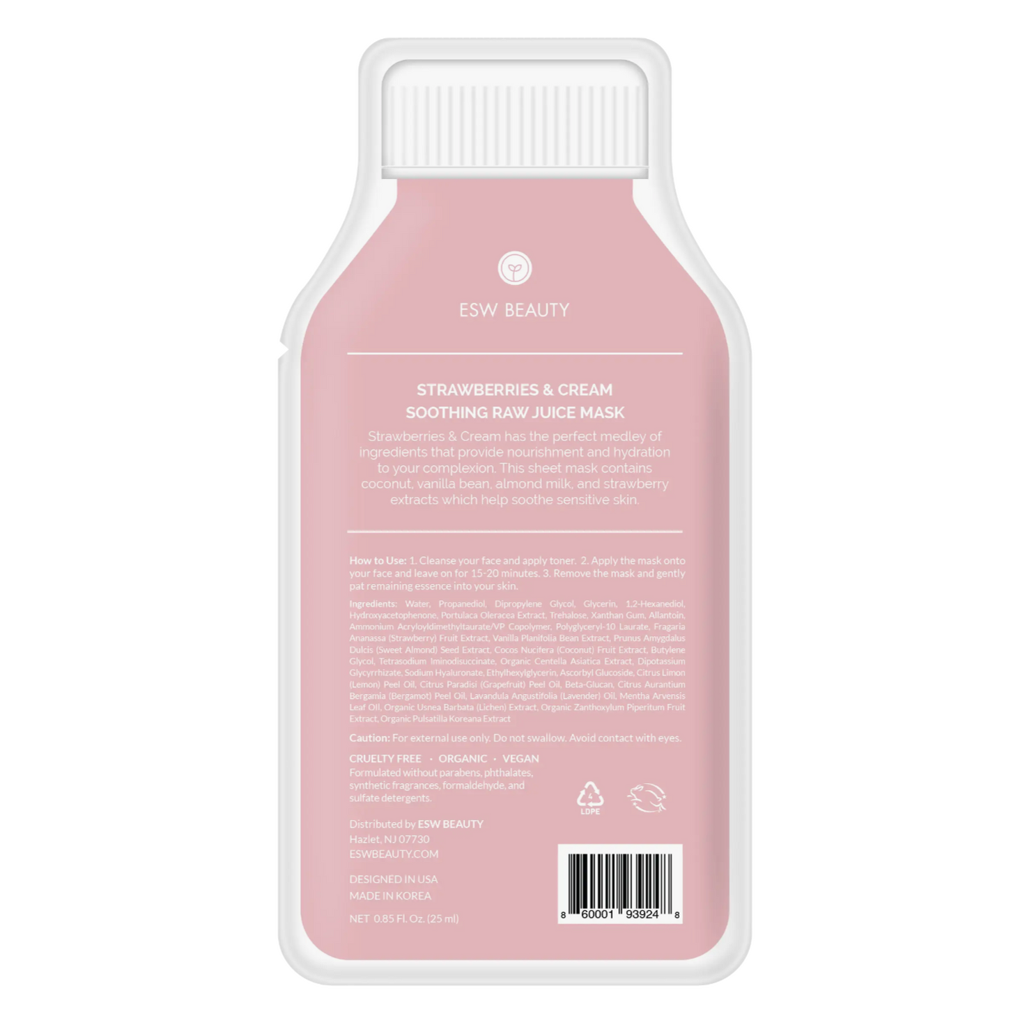 Strawberries and Cream Soothing Raw Juice Sheet Mask– Freshie & Zero